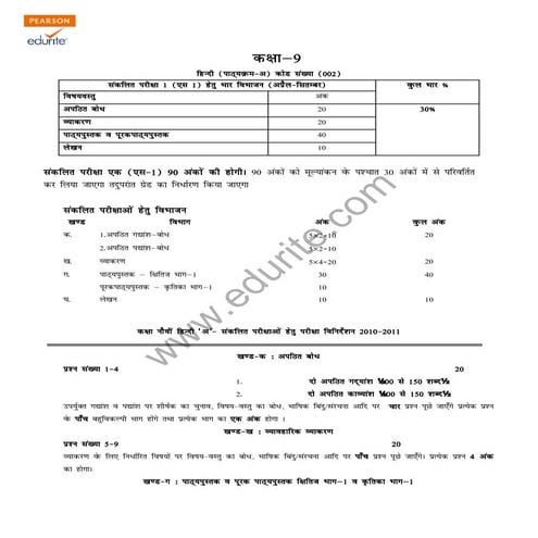 Class 9 Cbse Hindi A Sample Paper Term 1 2011 | PDF