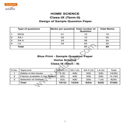 Class 9 Cbse Home Science Term 2 Sample Paper 2011 | PDF | First Aid ...