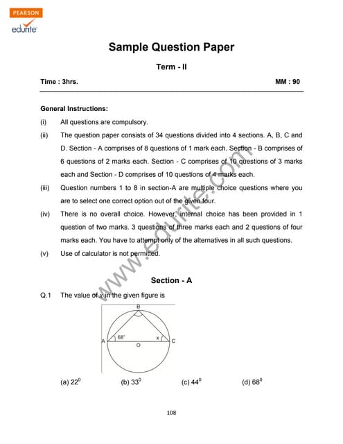 Class 9 Cbse Maths Sample Paper Term 1 Model 1 | PDF