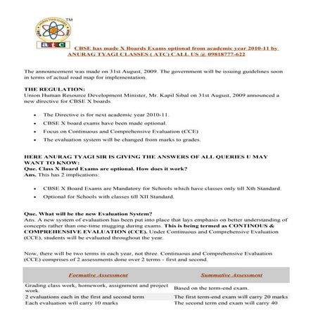 CBSE CLASS X SAMPLE PAPER BY ATC | DOC