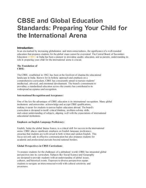 CBSE Beyond Borders A Look at Schools in International Contexts | PDF