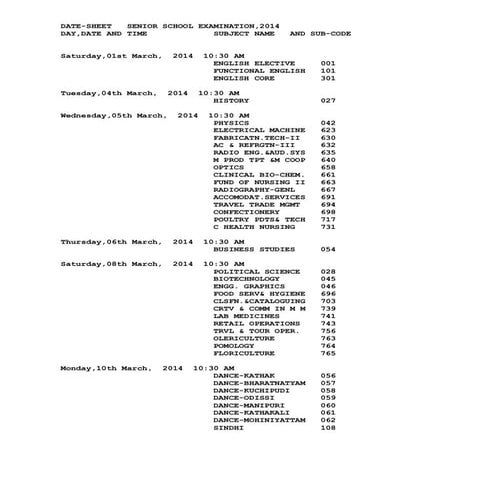 Cbse board datesheet | PDF