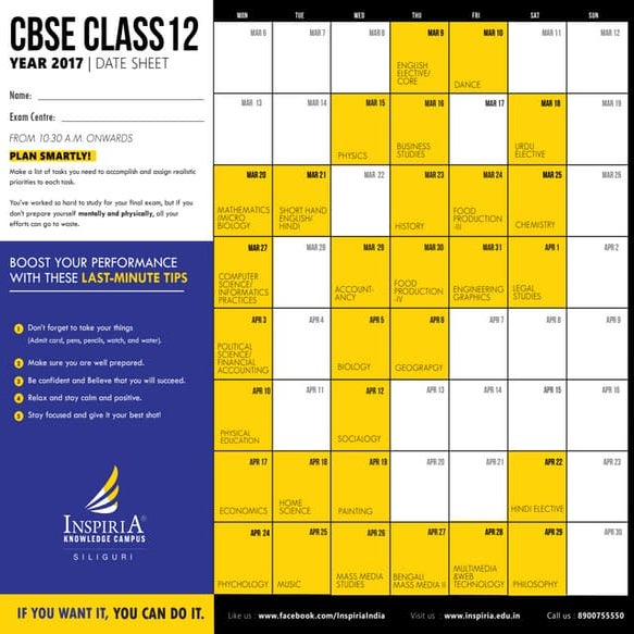 CBSE Class 12 Date Sheet 2017 | PDF