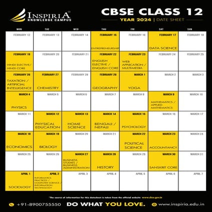 CBSE Class 12 Datesheet 2024 | PDF