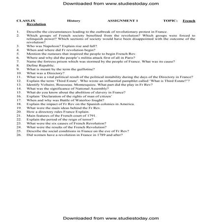 Cbse class 9 history worksheet (1) | PDF