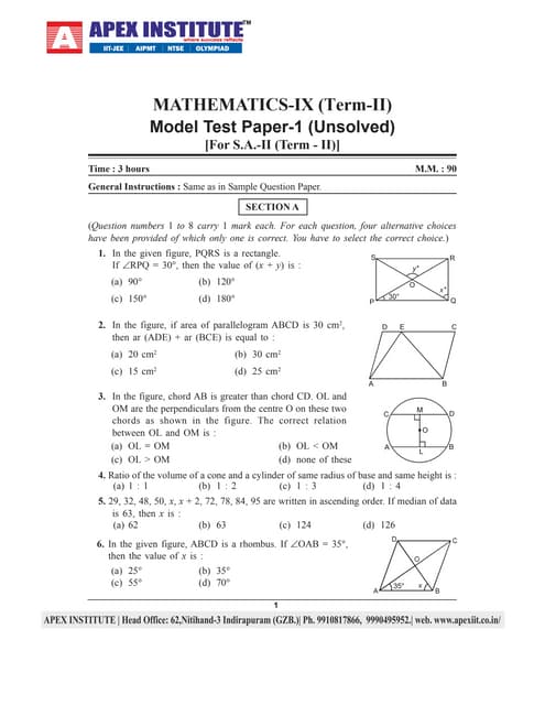 Class 9 Cbse Maths Sample Paper Model 2 | PDF