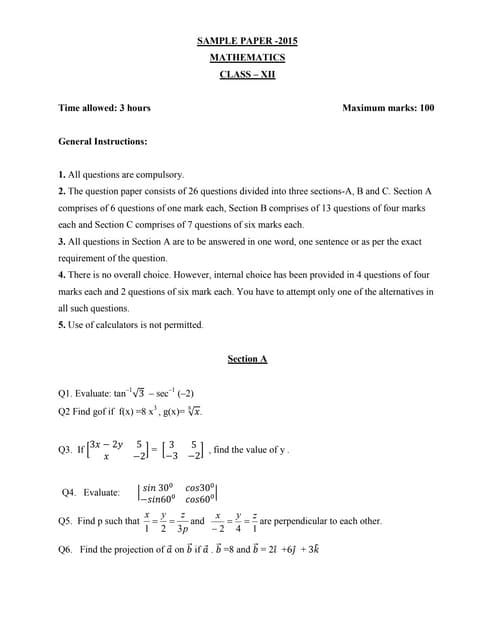 Cbse 12 Class Maths Sample Papers Model 4 | PDF