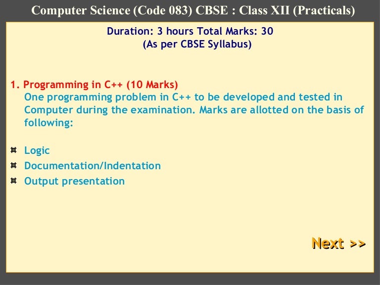 Computer Science Code 083 Cbse Class Xii Practicals