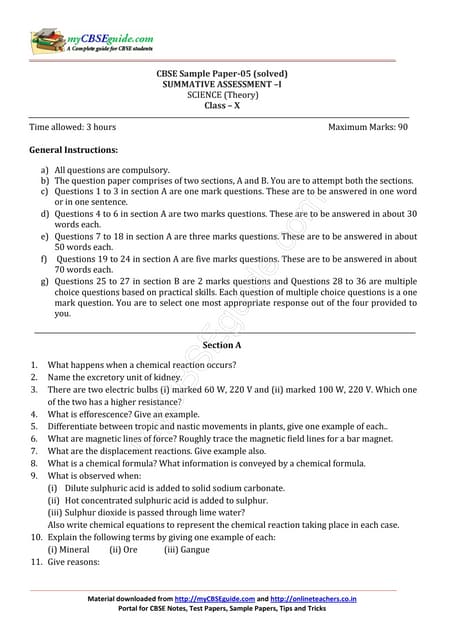 Grade 9 cbse pt-3 question paper | DOCX | Physics | Science