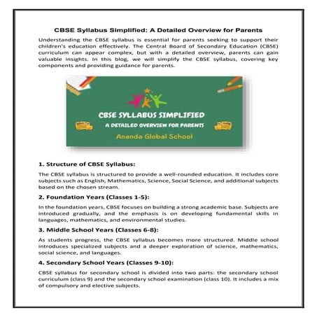 CBSE Syllabus Simplified A Detailed Overview for Parents | PDF