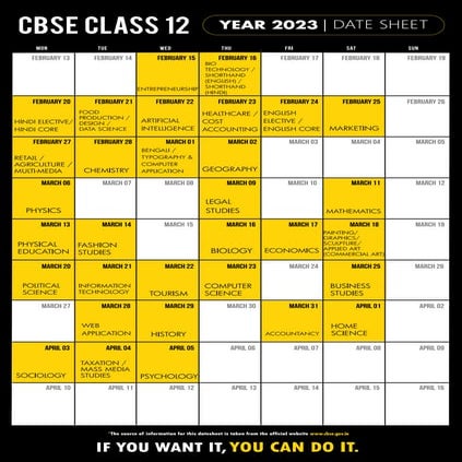 CBSE Class 12 Date sheet | PDF