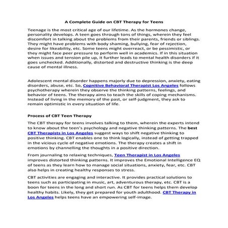 CBT Therapy for Teens-Straight Up Treatment | PDF