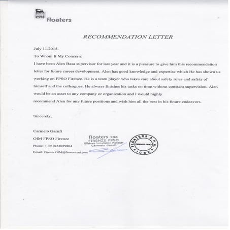 Alen Basa-Recommendation letter-OIM Firenze | PDF