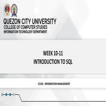 CC105-WEEK10-11-INTRODUCTION-TO-SQL.pdf | Databases | Computer Software and Applications