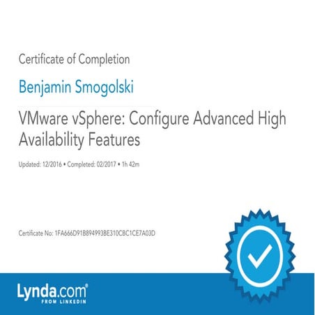 VMwarevSphere_ConfigureAdvancedHighAvailabilityFeatures ...
