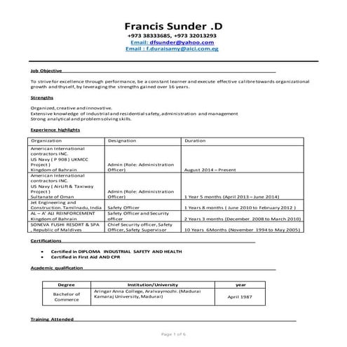 Francis Sunder -Resume | PDF