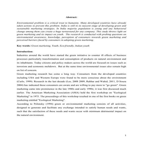 A study of Green Behaviour on Indian youth | PDF