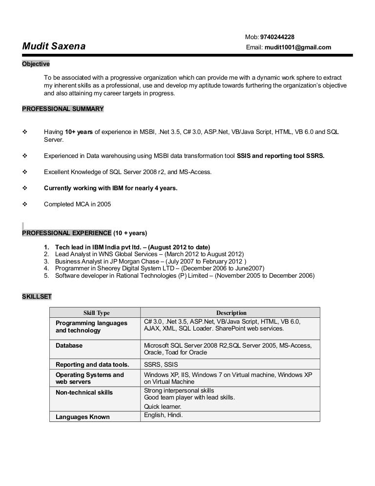 CV_Mudit IBM MCA 10+ years MSBI, SQL, .NET