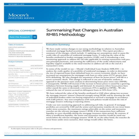 Summarising Past Changes in Australian RMBS Methodology | PDF