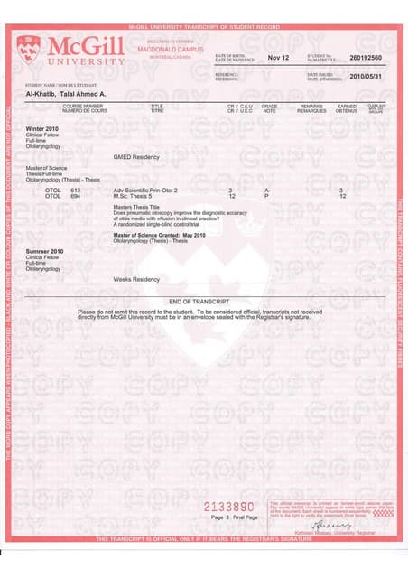 McGill transcript 2 | PDF