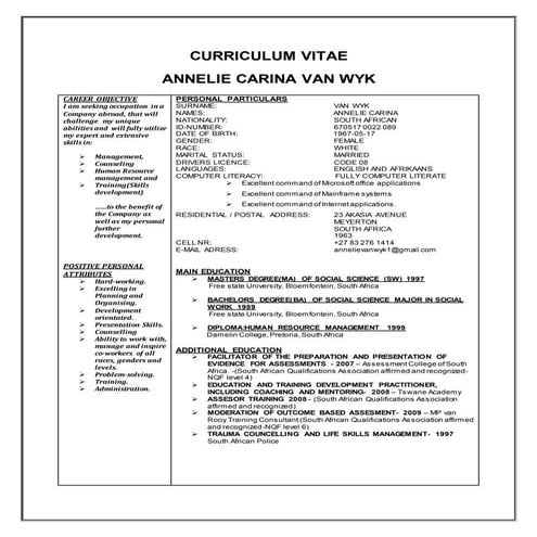 ANNELIE VAN WYK CV Rev 2 | PDF
