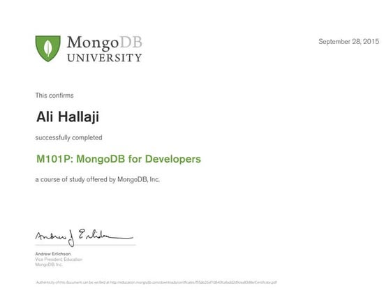 mongodb university m101p Certificate | PPT