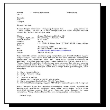 lamaran kerja imam bahasa indonesia - Copy | PDF