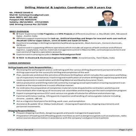 CV - Drilling Logistics Coordinator with 8 years Experience | PDF