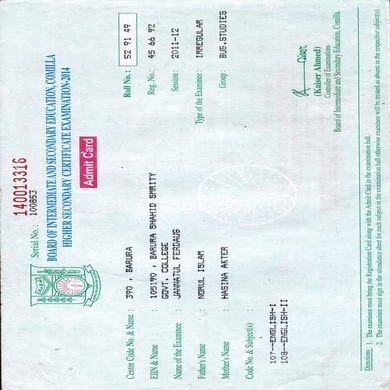 HSC Admit Card | PDF