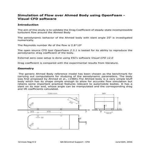 OpenFoam Simulation of Flow over Ahmed Body using Visual CFD software | PDF