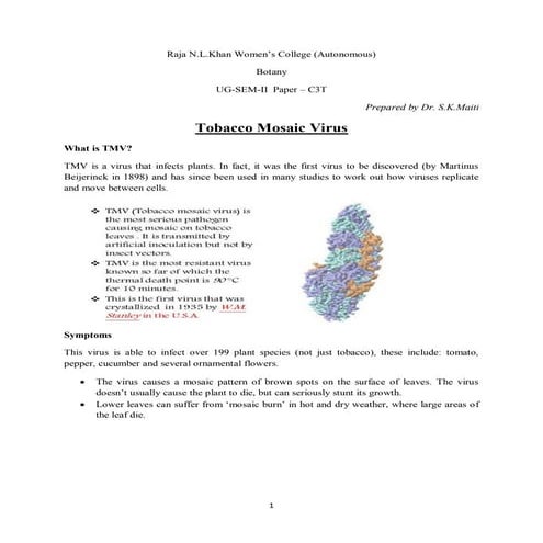 Tobacco mosaic virus Tobacco mosaic virus | PDF