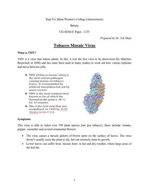 Tobacco Mosaic Virus (TMV) | PPT
