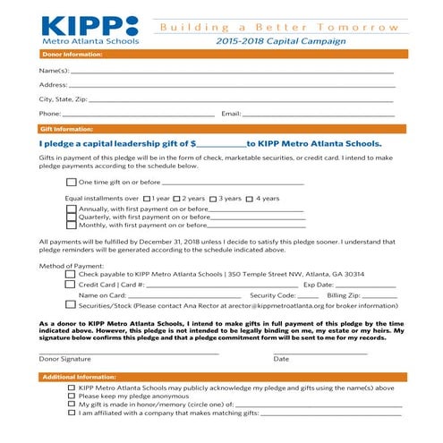 KIPP Capital Campaign Leadership Giving Pledge | PDF