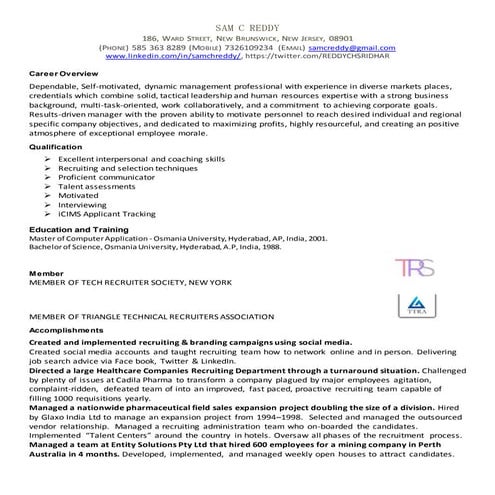 SAMCREDDY | DOCX | Resume Writing and Advice | Job Search