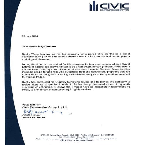 Reference Letter- Civic Construction Group | PDF