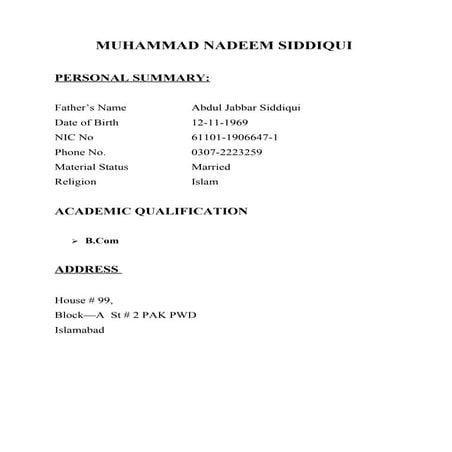 MUHAMMAD NADEEM SIDDIQUI-CV | DOC