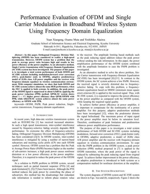 Performance Evaluation Of Ofdm And Single Carrier Modulation In