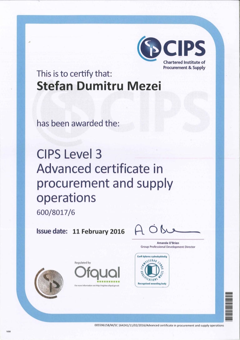 CIPS Level 3 Advanced Certificate Stefan Mezei 20160211