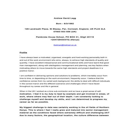 Andrew Legg`s CV | DOC