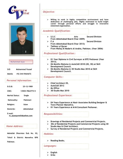 A PROFESSIONAL CV FORMAT FOR JOB WITH ALL DETAILS | PDF