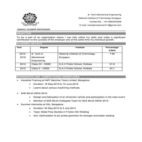 MANOJ KUMAR MOHANAN CV | PDF