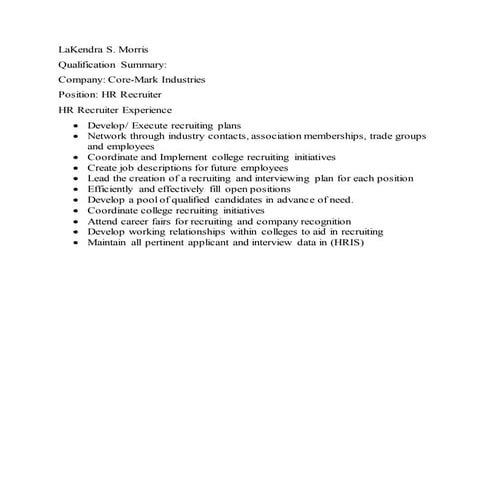 Recruiter Qualification Summary | DOCX