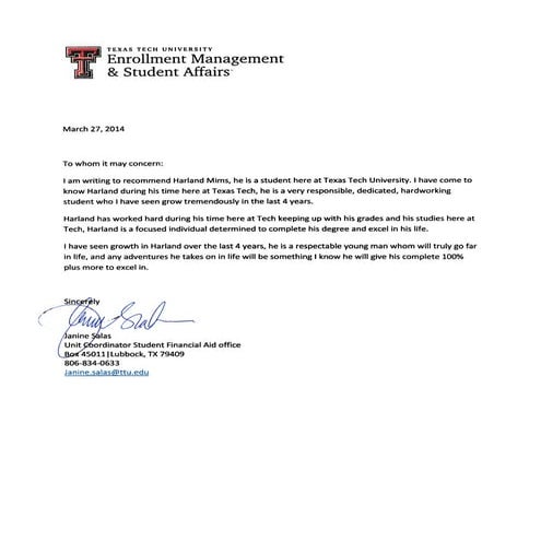 Mrs. Janine Recommendation Letter | PDF