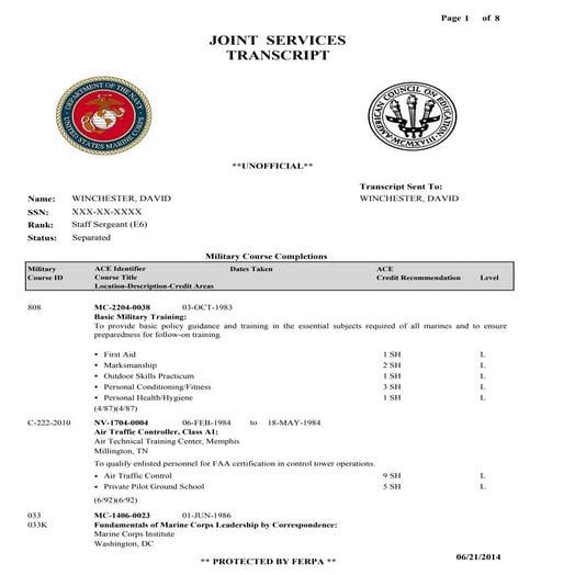 My Joint Service Transcript (JST) - Army