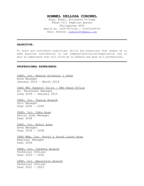 Resume for ojt / work | DOCX | Professional School | Postgraduate Education