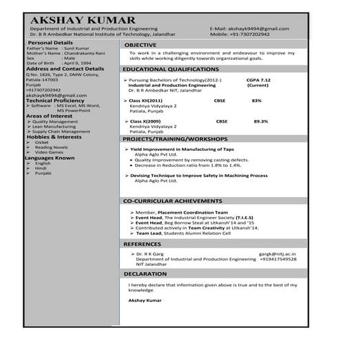 Akshay Kumar, Resume | PDF | Business and Finance