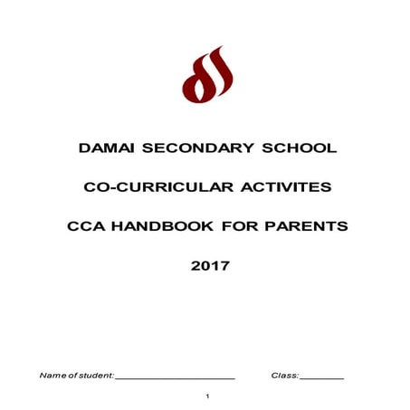 CCA Handbook For Secondary 1 students' Parents 2017 | DOCX