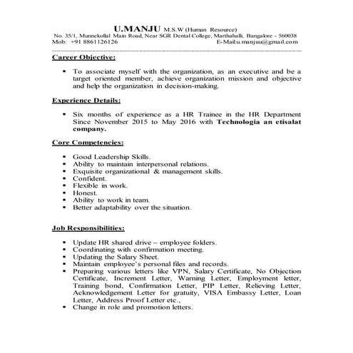 U. Manju - Resume | DOCX