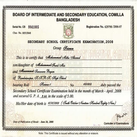 SSC secondary high school certificate comilla | PDF