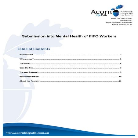 Submission for Shining a Light on FIFO Mental Health | PDF